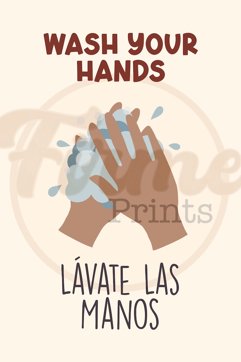 Wash Your Hands Bilingual Spanish Restroom Art Wall Art - Etsy