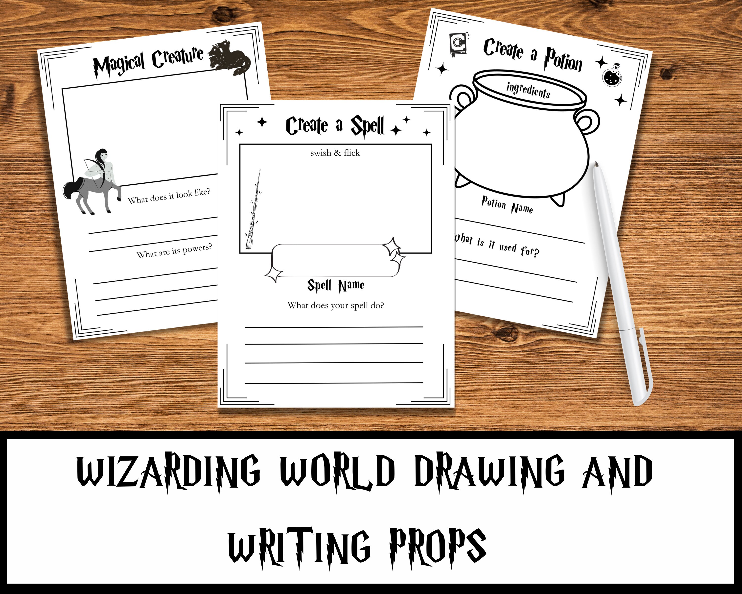 Printable Wizard Drawing and Writing Exercise Wizarding Game Bundle ...