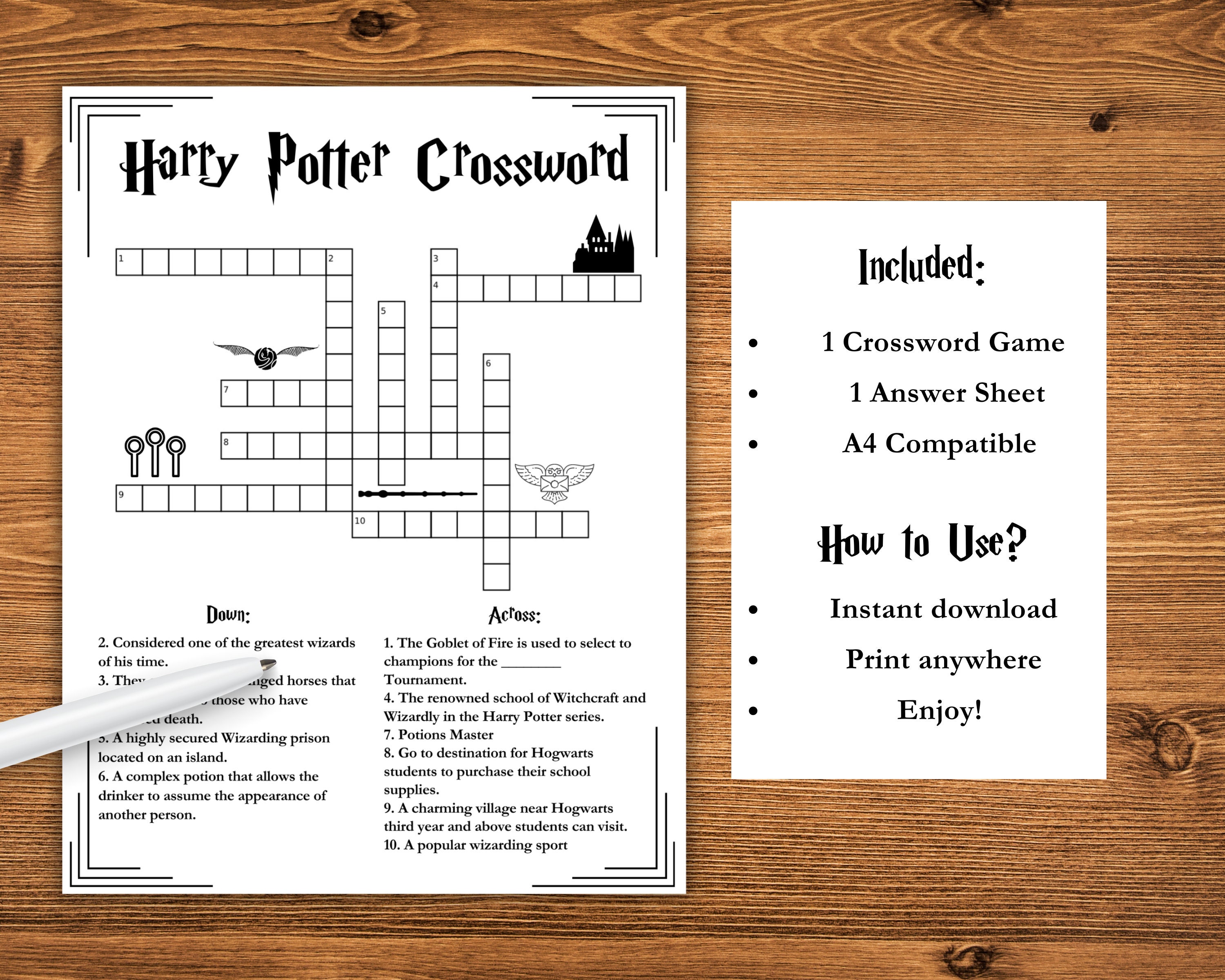 Printable Wizarding World Crossword Wizard Party Games - Etsy