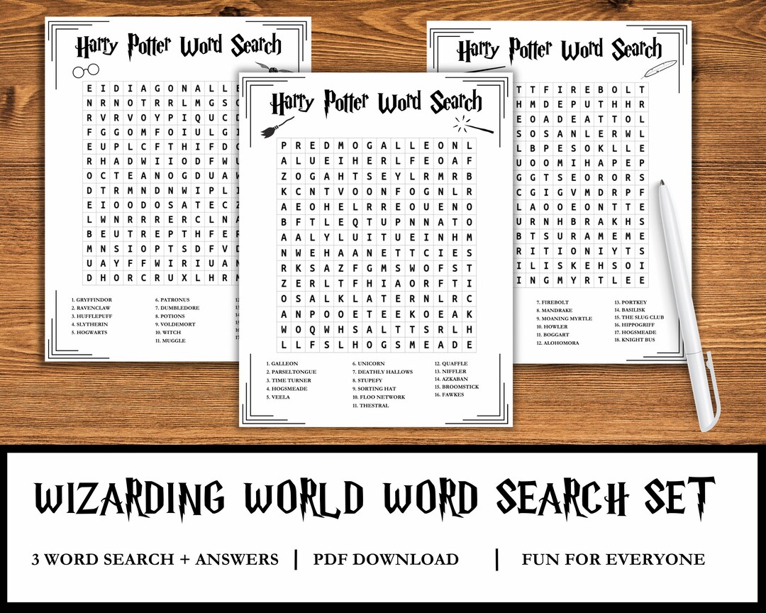 Printable Wizard Party Wordsearch Games Wizarding Game Bundle Kids ...