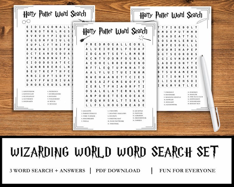 Printable Wizard Party Wordsearch Games Wizarding Game Bundle Kids ...