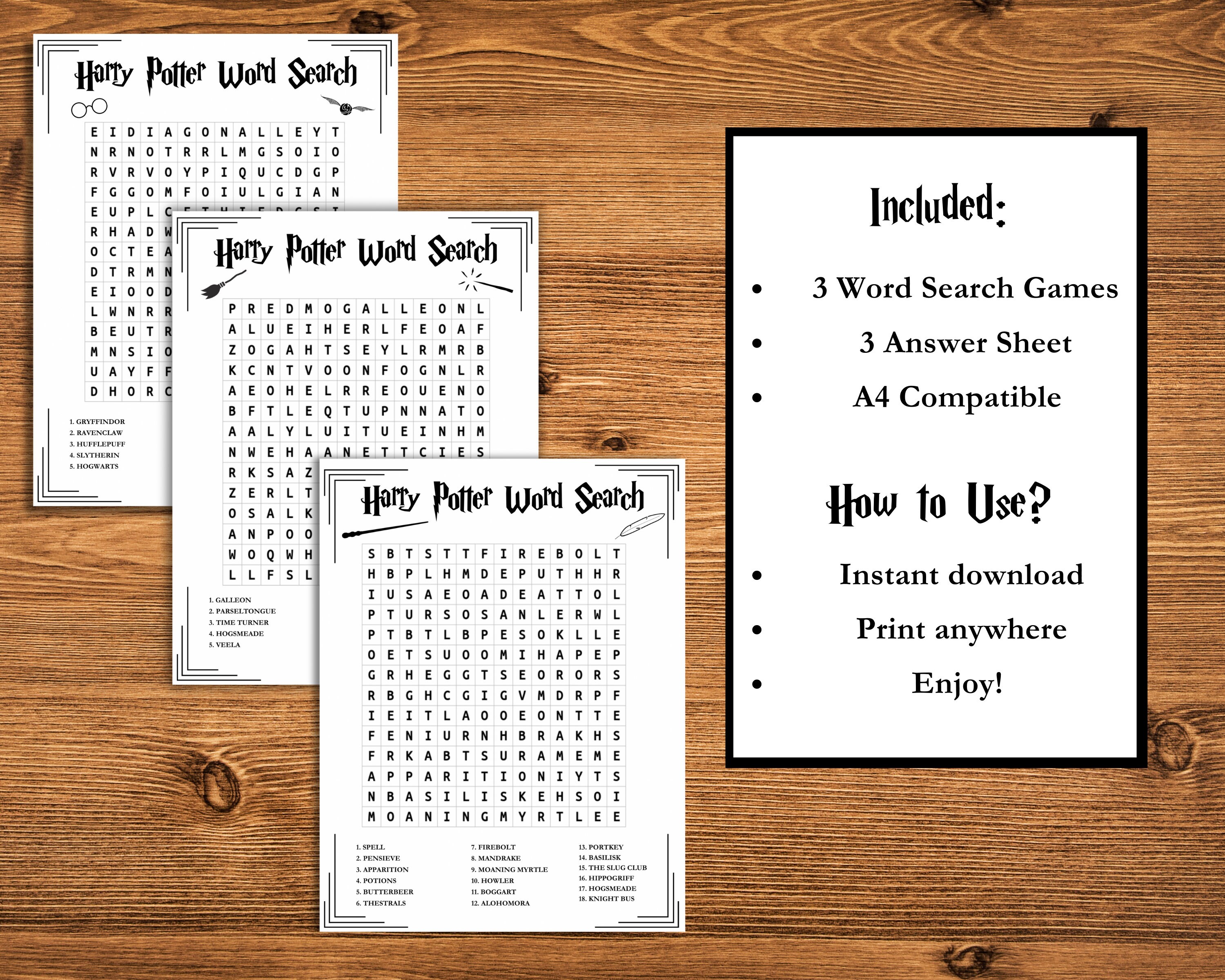 Printable Wizard Party Wordsearch Games Wizarding Game Bundle Kids ... Printable Wizard Party Wordsearch Games Wizarding Game Bundle Kids ...