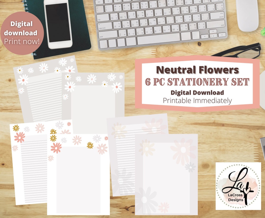 Neutral Flower Printable Stationary/ Lined, Unlined, Minimal, Boho ...