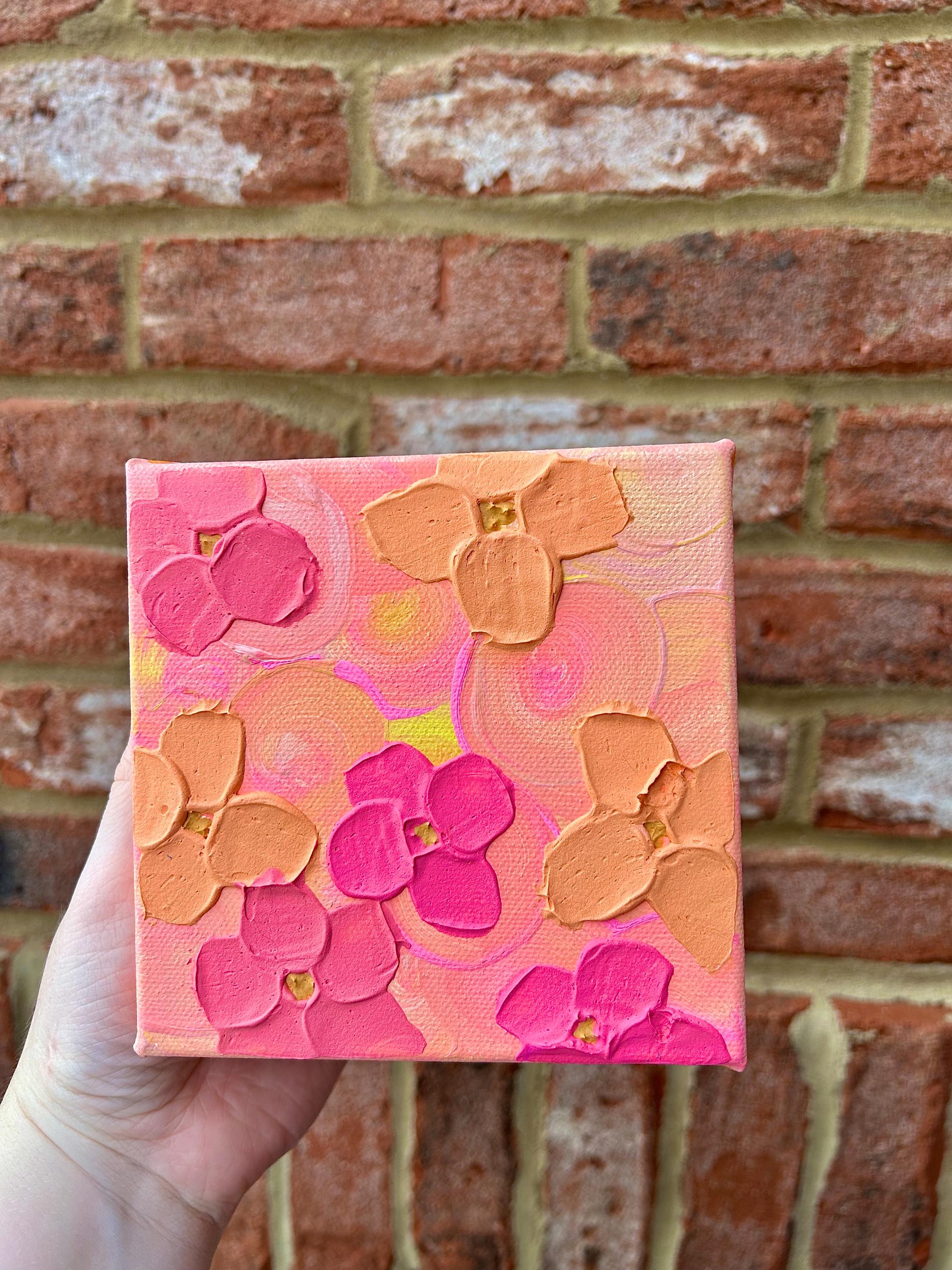 Floral Hand Painted Textured Abstract , Pink Flowers - Etsy