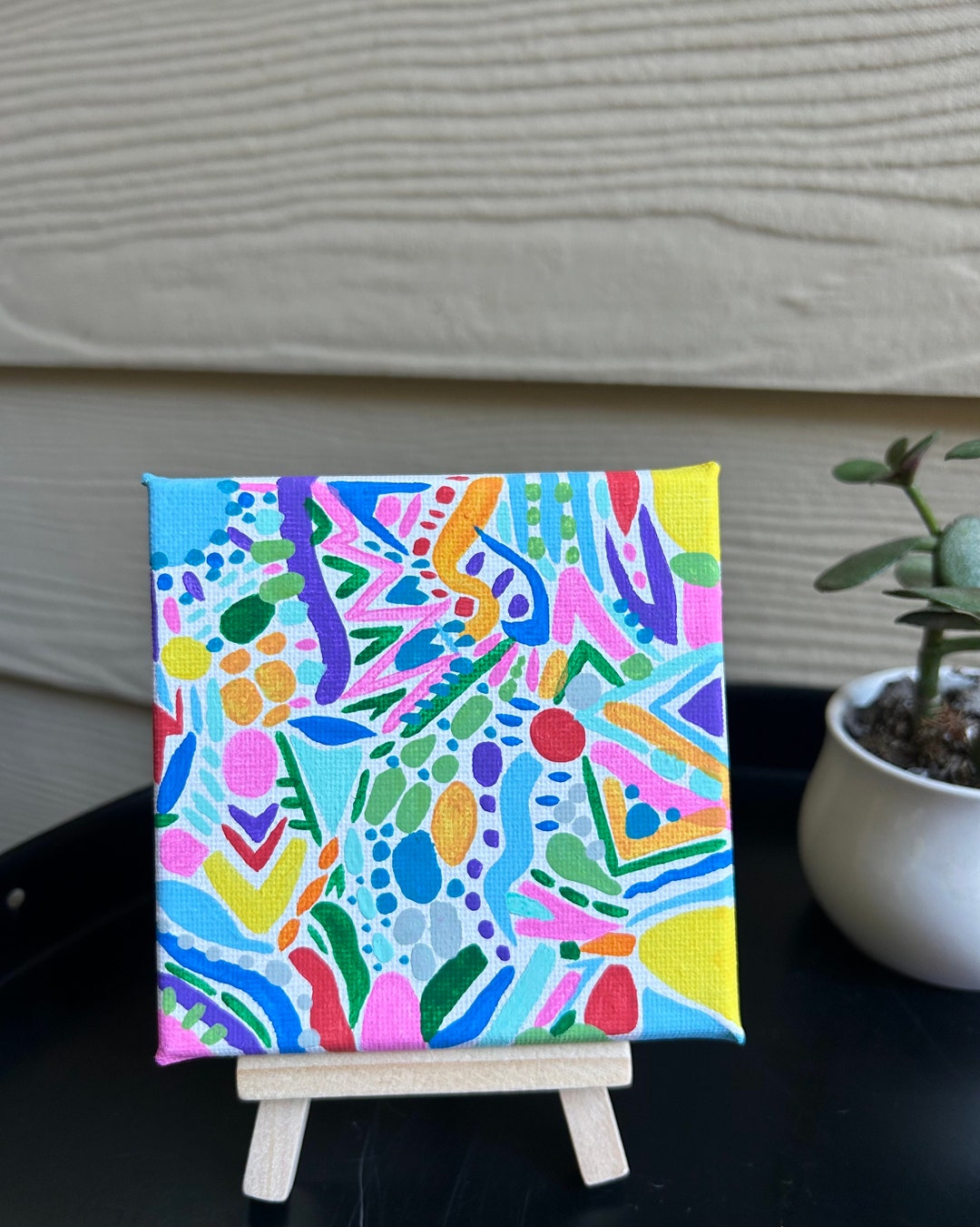 Vibrant Abstract - 4x4 Abstract Mini Canvas Painting, Acrylic, Home ...