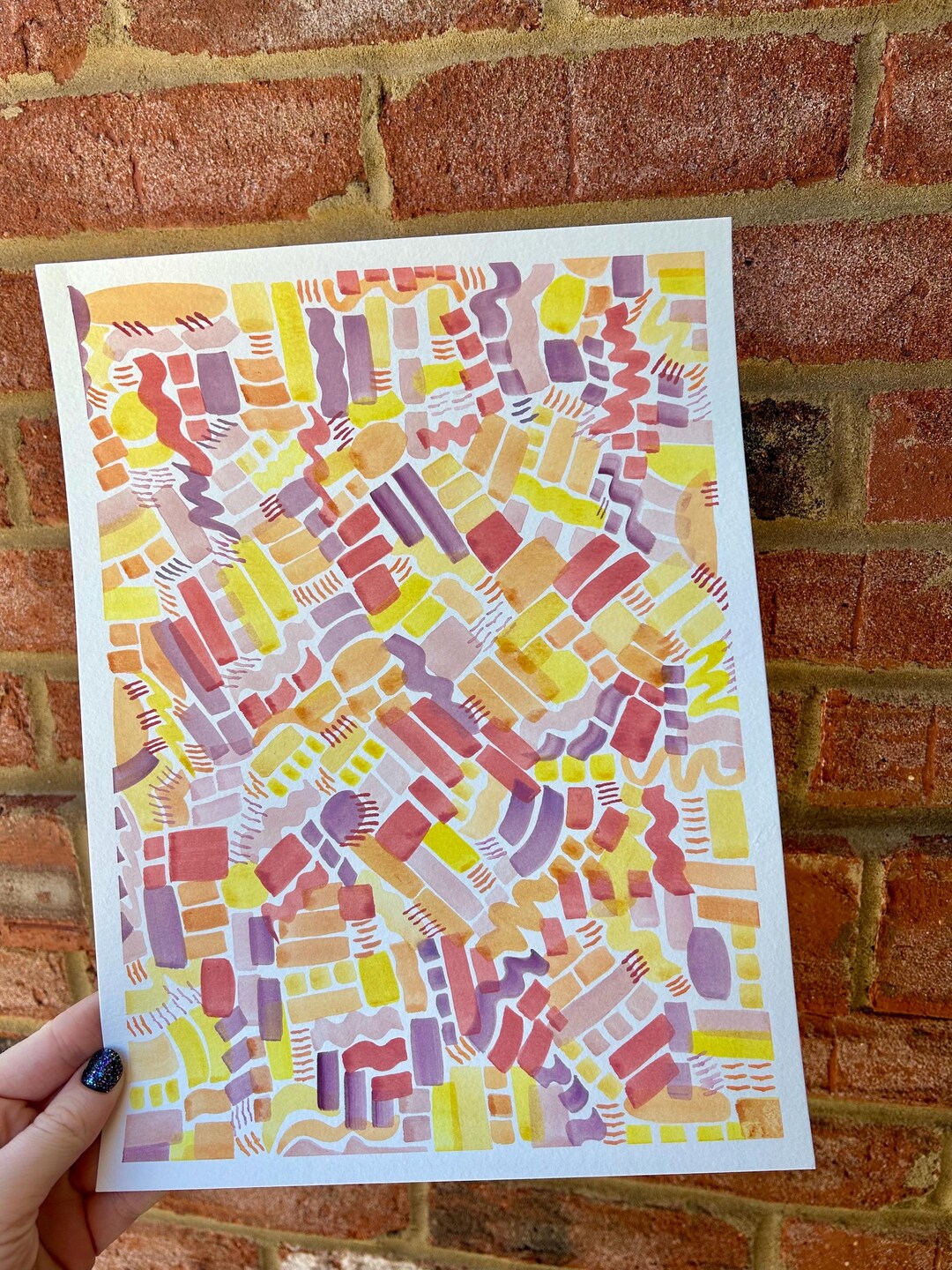 Boxy Lines Abstract Watercolor, Hand Painted, Watercolor Abstract ...