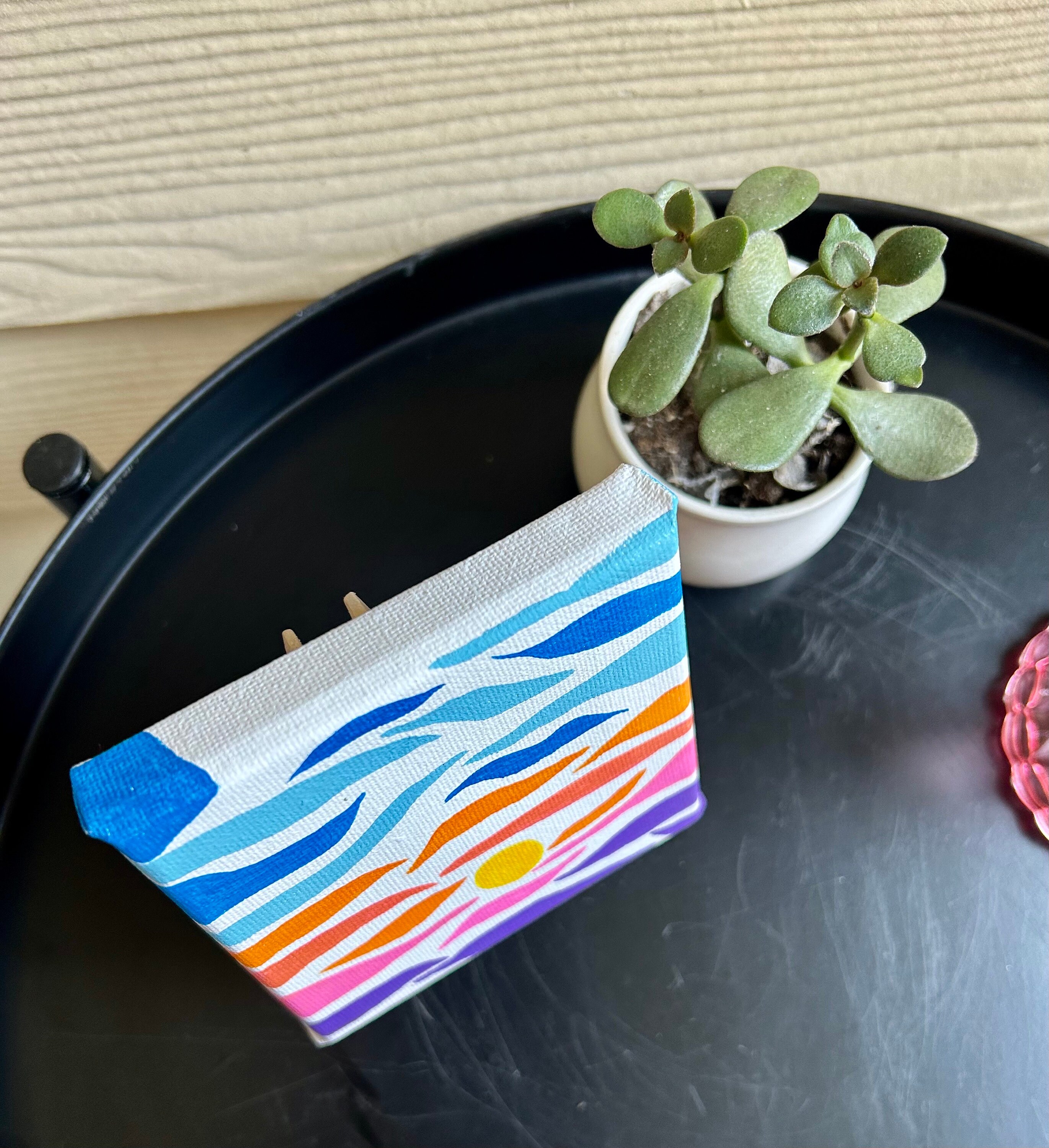 Ocean Waves - 4x4 Abstract Mini Canvas Painting, Acrylic, Home Decor ...