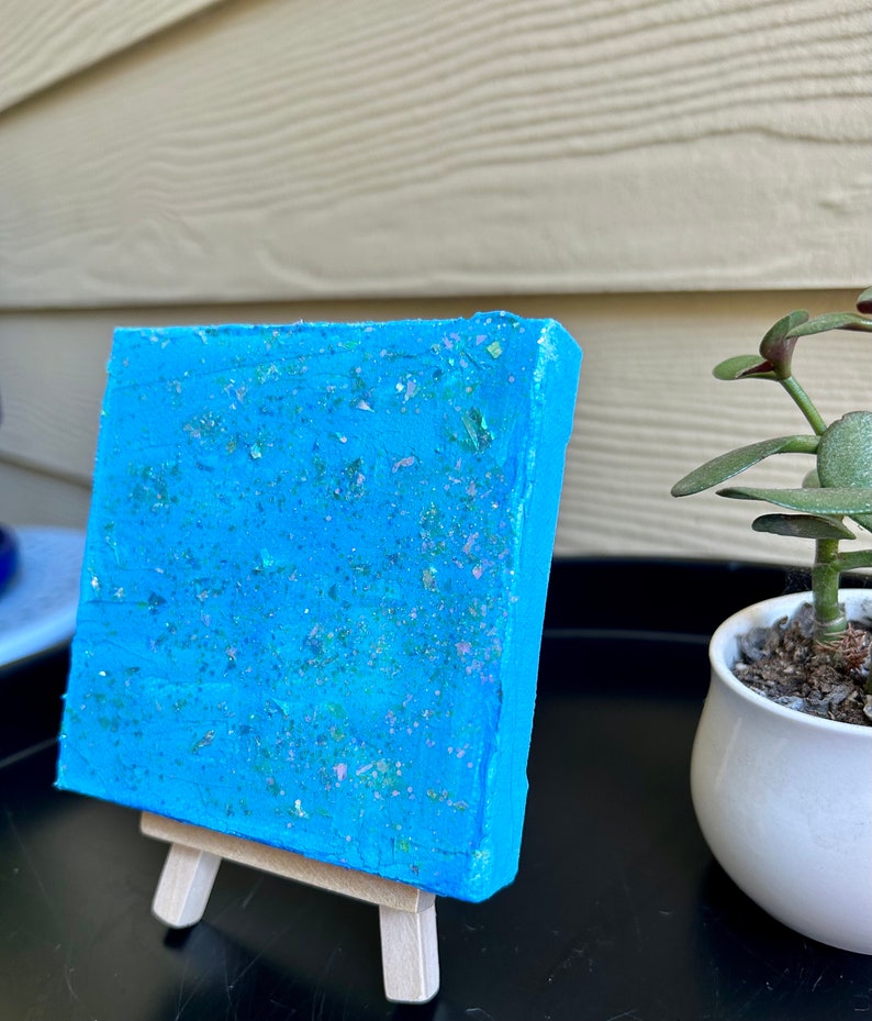 Sparkling Ocean 4x4 Abstract Mini Canvas Painting, Acrylic, Home Decor ...