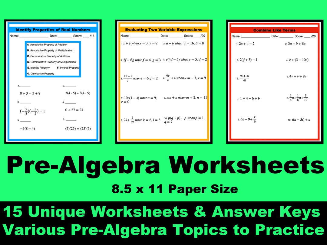 Printable Pre-algebra Worksheets [digital] - Etsy