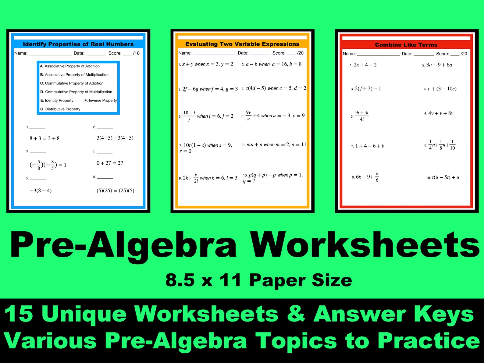 Printable Pre-algebra Worksheets [digital] - Etsy