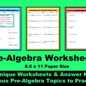 Printable Pre-algebra Worksheets [digital] - Etsy