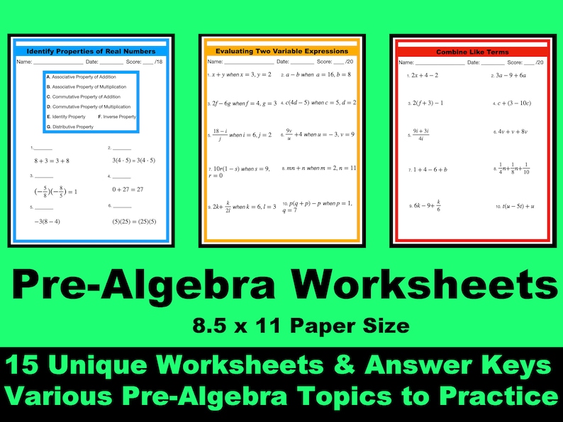 Printable Pre-algebra Worksheets [digital] - Etsy