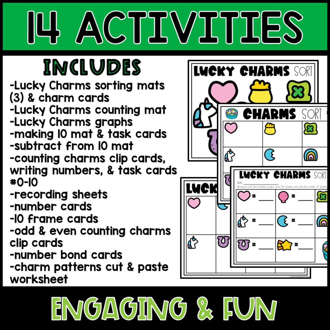 Lucky Charms Math Activities Counting Sorting Graphing Addition ...