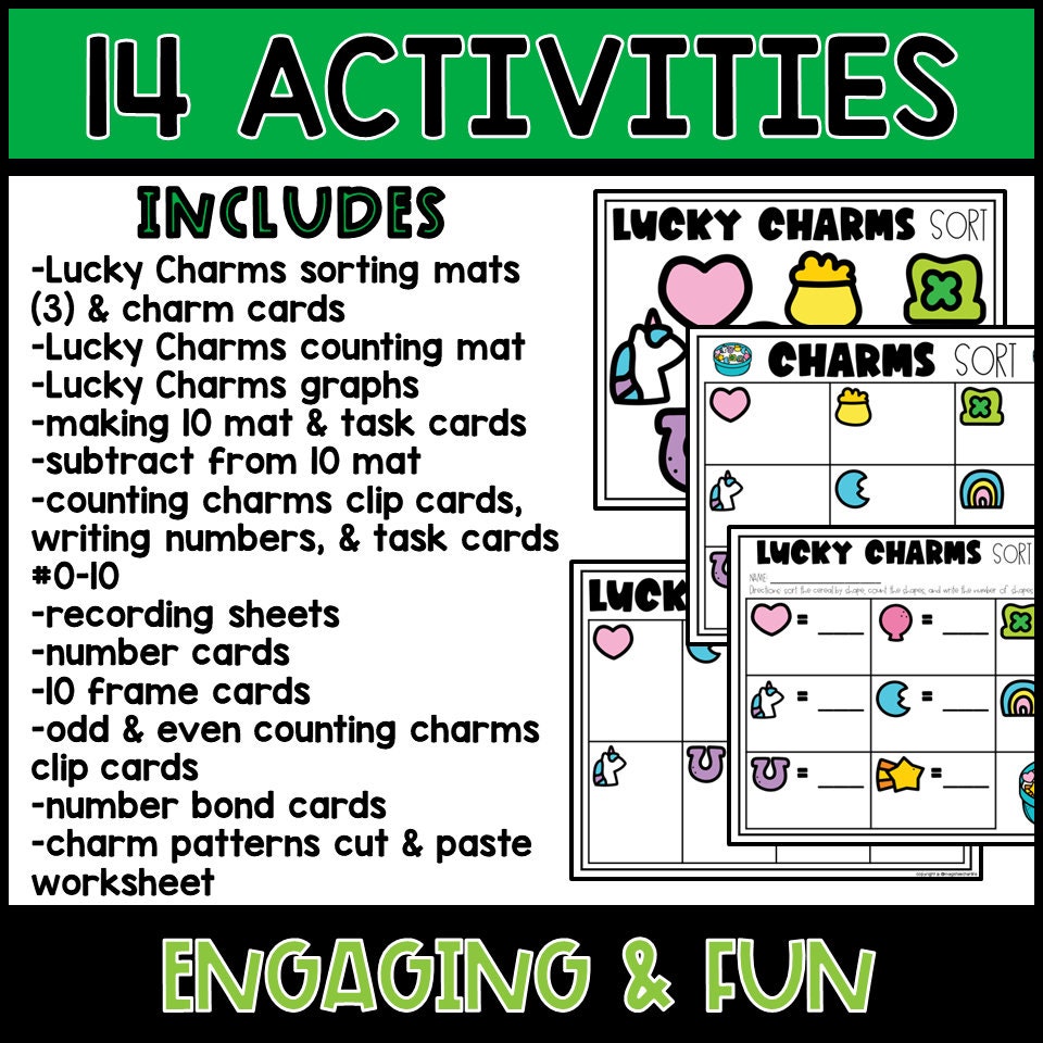 Lucky Charms Math Activities Counting Sorting Graphing Addition ...