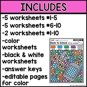 Back to School Color by Number Activity for Preschool | Kindergarten ...