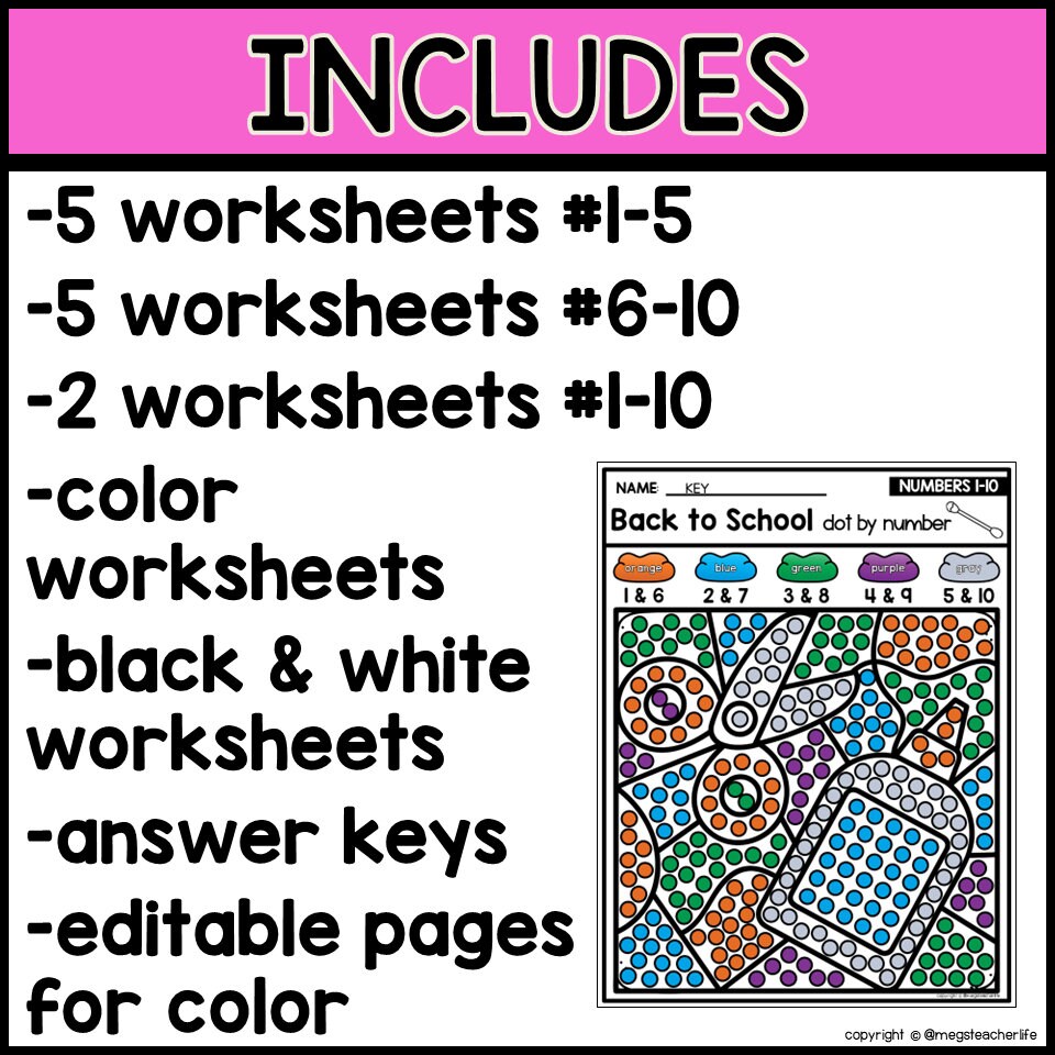 Back to School Color by Number Activity for Preschool | Kindergarten ...