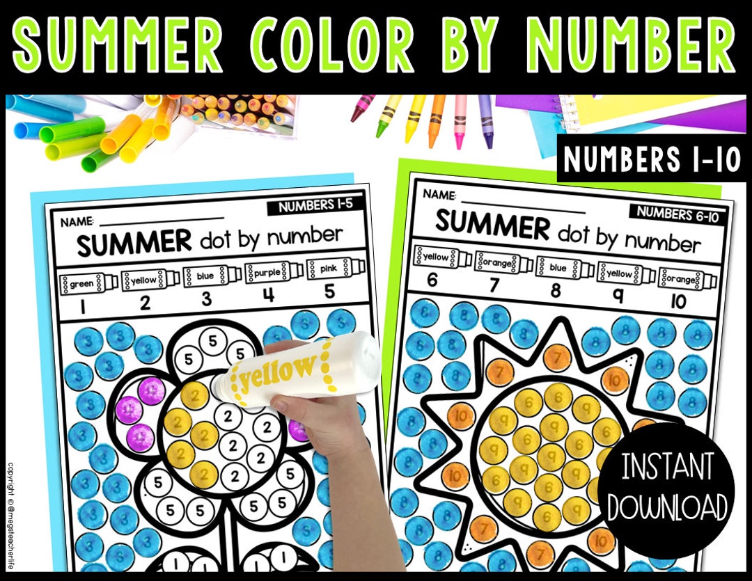 Summer Color by Number Activity for Preschool | Dot Marker Worksheets ...