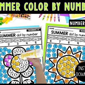 Summer Color by Number Activity for Preschool Dot Marker Worksheets for ...