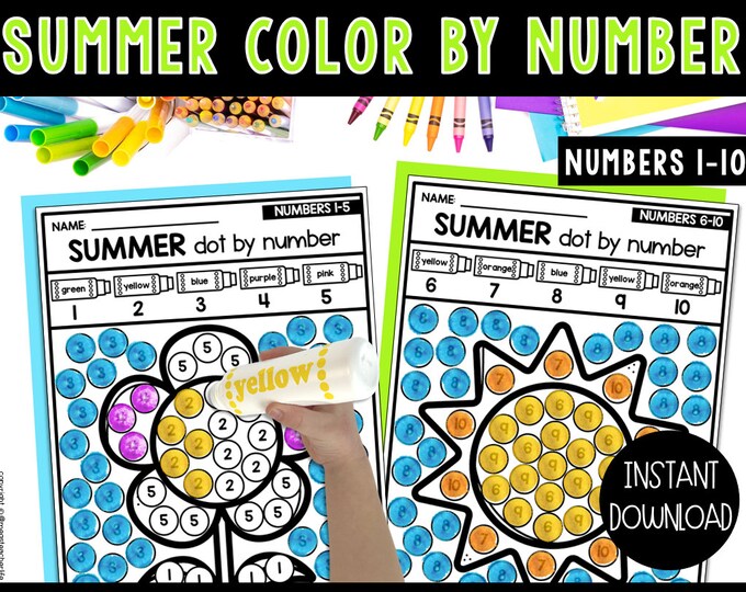 Summer Color by Number Activity for Preschool | Dot Marker Worksheets ...