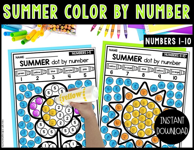 Summer Color by Number Activity for Preschool Dot Marker Worksheets for ...