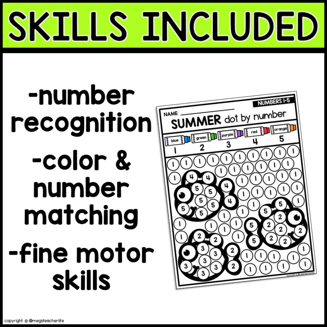 Summer Color by Number Activity for Preschool Dot Marker Worksheets for ...