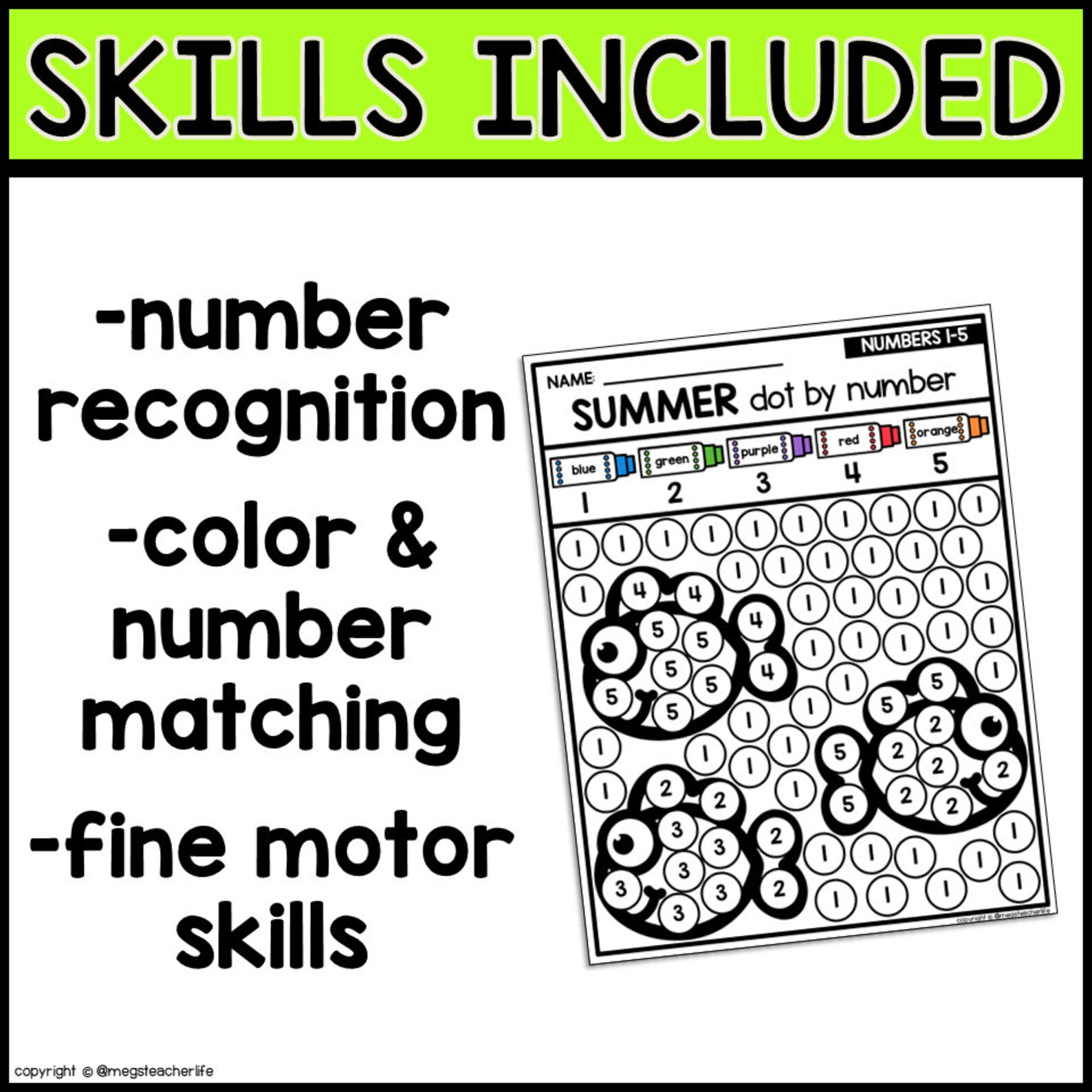 Summer Color by Number Activity for Preschool Dot Marker Worksheets for ...