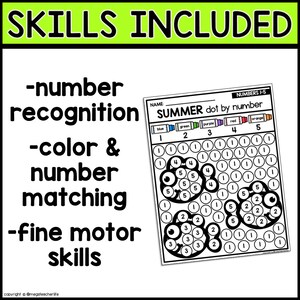 Summer Color by Number Activity for Preschool Dot Marker Worksheets for ...