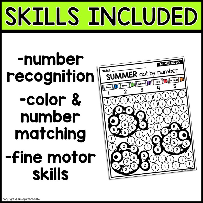 Summer Color by Number Activity for Preschool Dot Marker Worksheets for ...