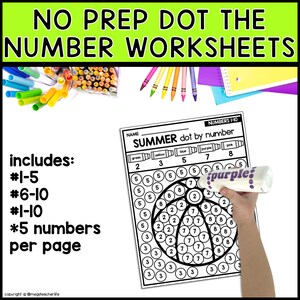 Summer Color by Number Activity for Preschool Dot Marker Worksheets for ...