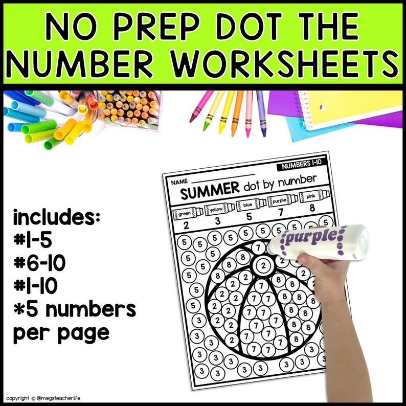 Summer Color by Number Activity for Preschool Dot Marker Worksheets for ...
