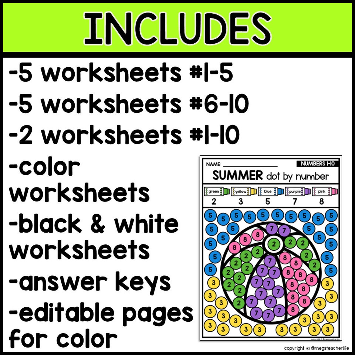 Summer Color by Number Activity for Preschool Dot Marker Worksheets for ...