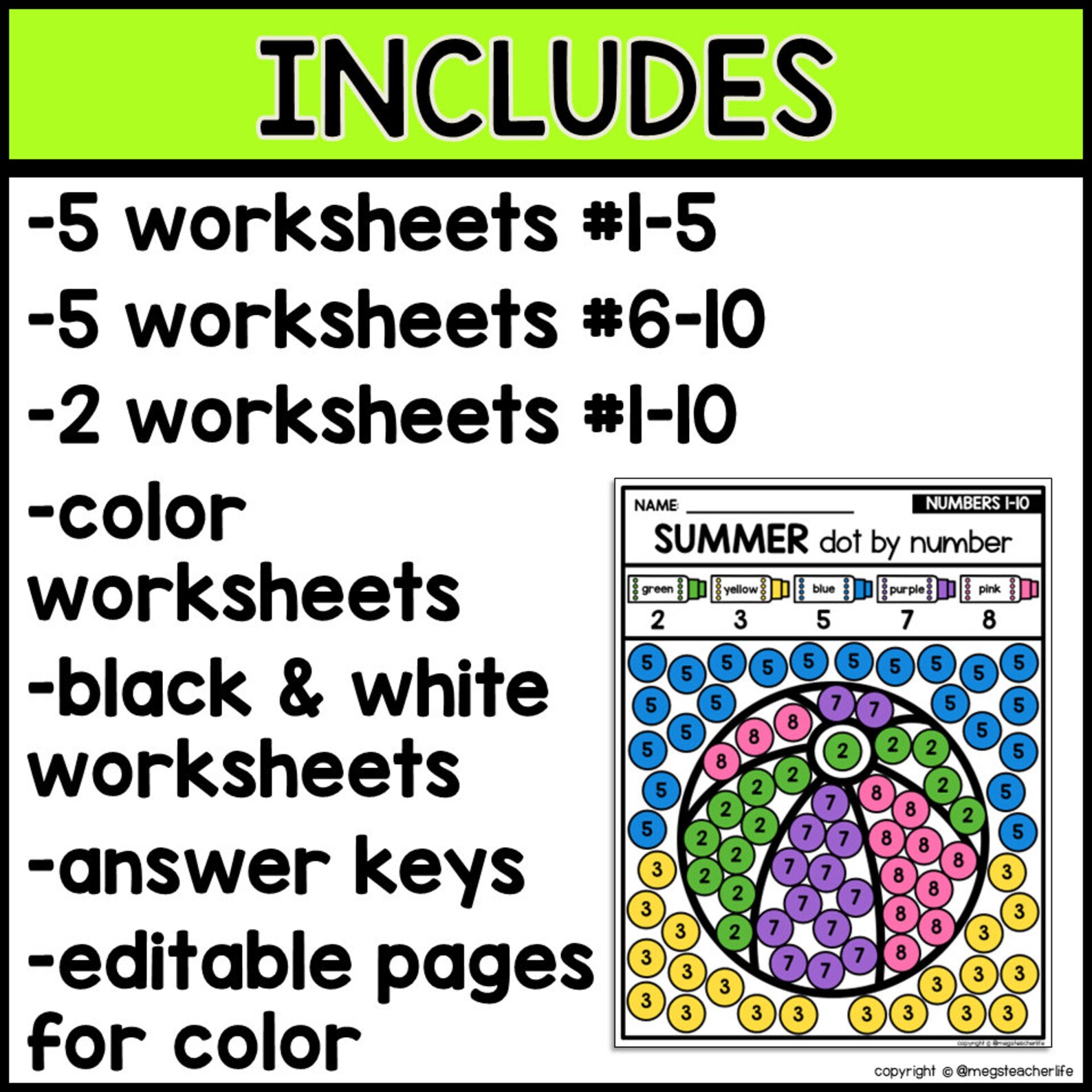 Summer Color by Number Activity for Preschool Dot Marker Worksheets for ...