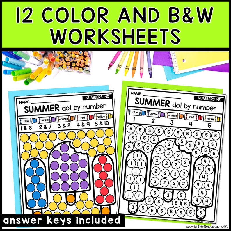 Summer Color by Number Activity for Preschool Dot Marker Worksheets for ...