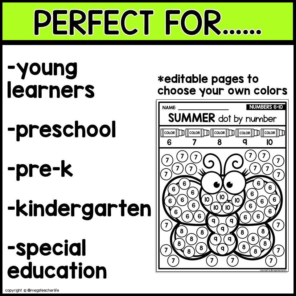 Summer Color by Number Activity for Preschool Dot Marker Worksheets for ...