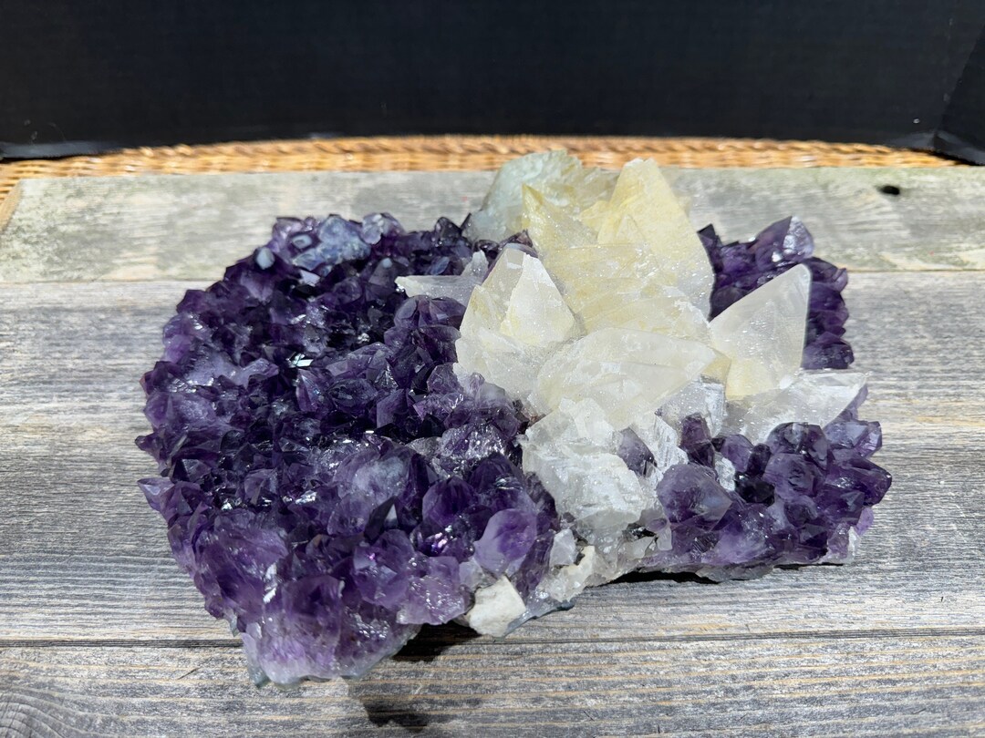 Purple Amethyst Cluster With Dog Tooth Calcite Clusters From Brazil ...