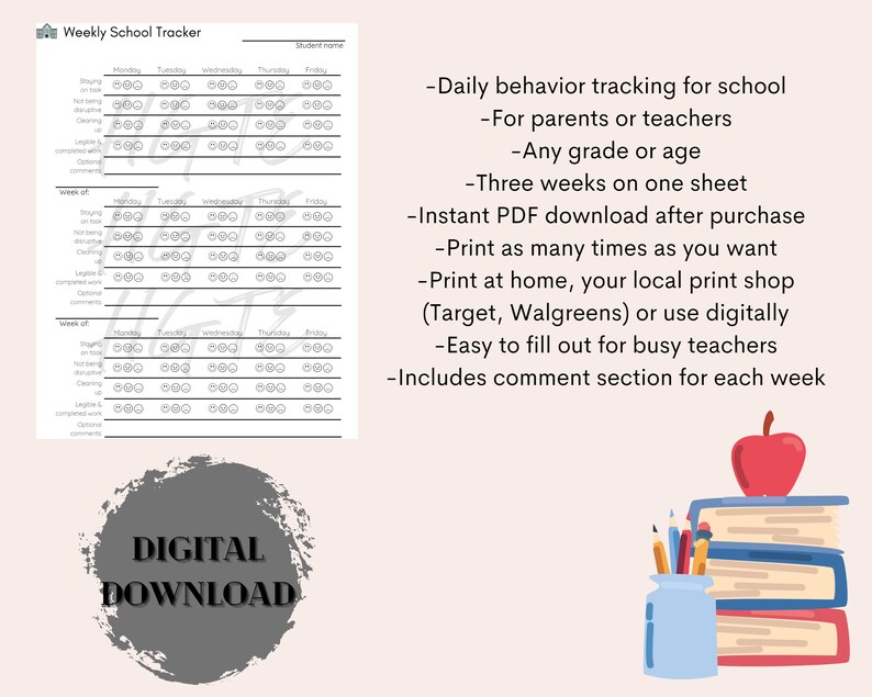 School Student Tracker Parents Teachers Printable - Etsy