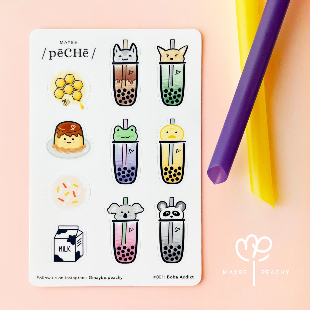 Boba Addict – Animal X Bubble Tea Vinyl Sticker Sheet – Cute Gift ...