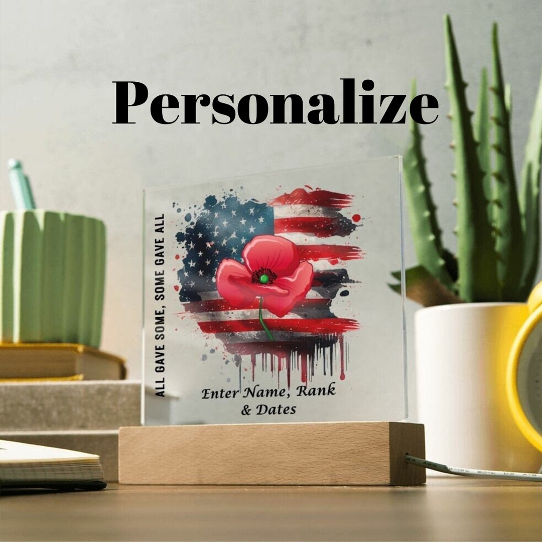 Personalized Memorial Poppy | Square Acrylic Plaque Remembrance Gift ...