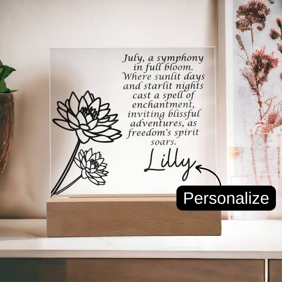 Personalized July Birth Month Flower Acrylic Sign,beautiful LED Sign ...