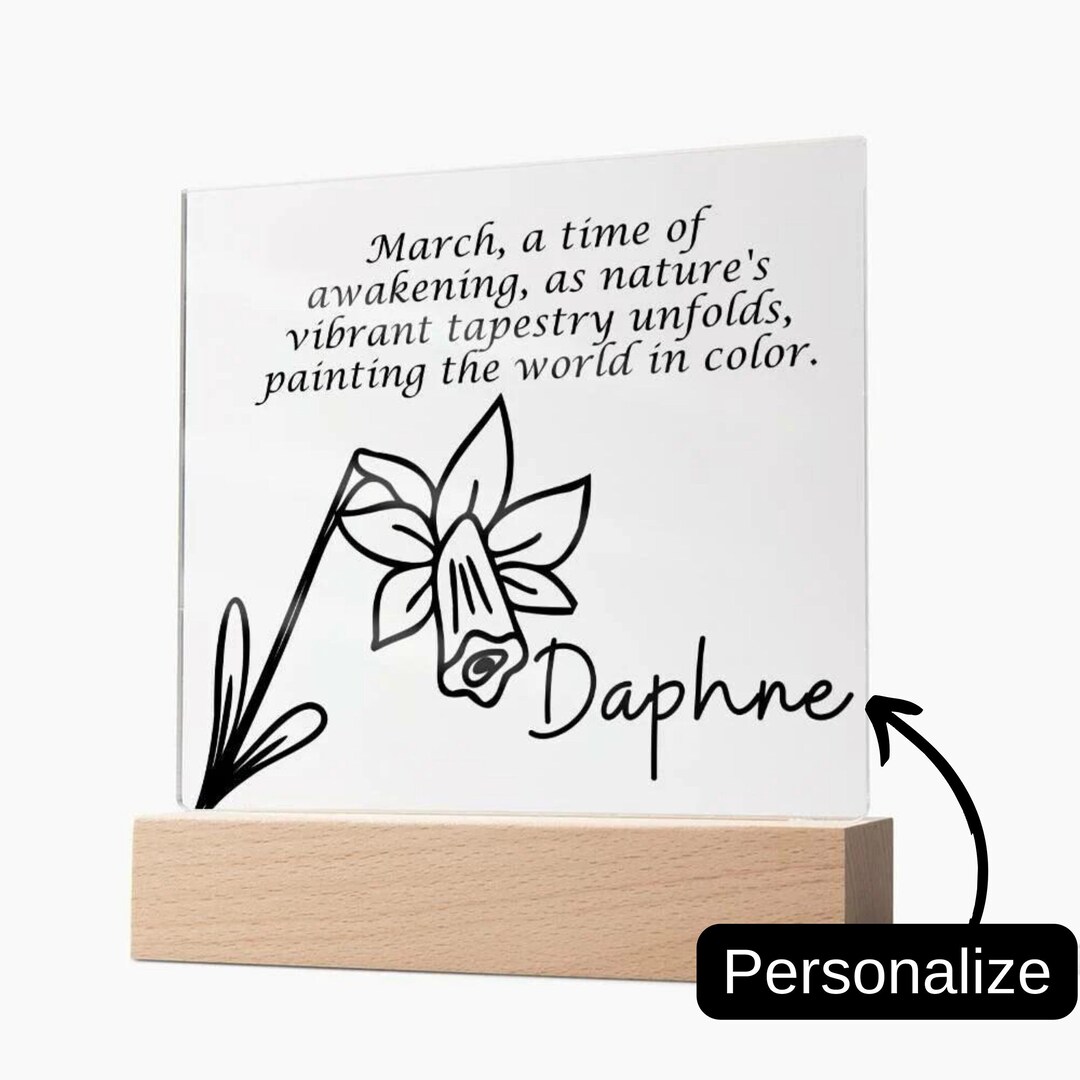 Personalized March Birth Flower Acrylic Plaque, Custom Name Sign - Etsy