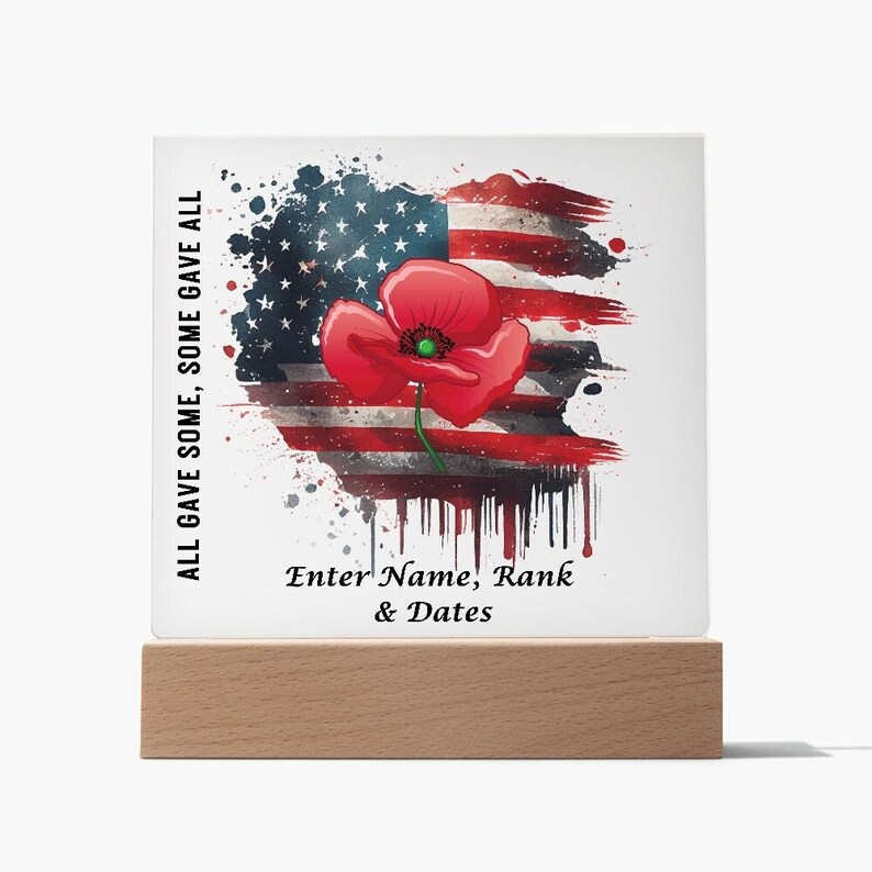Personalized Memorial Poppy | Square Acrylic Plaque Remembrance Gift ...