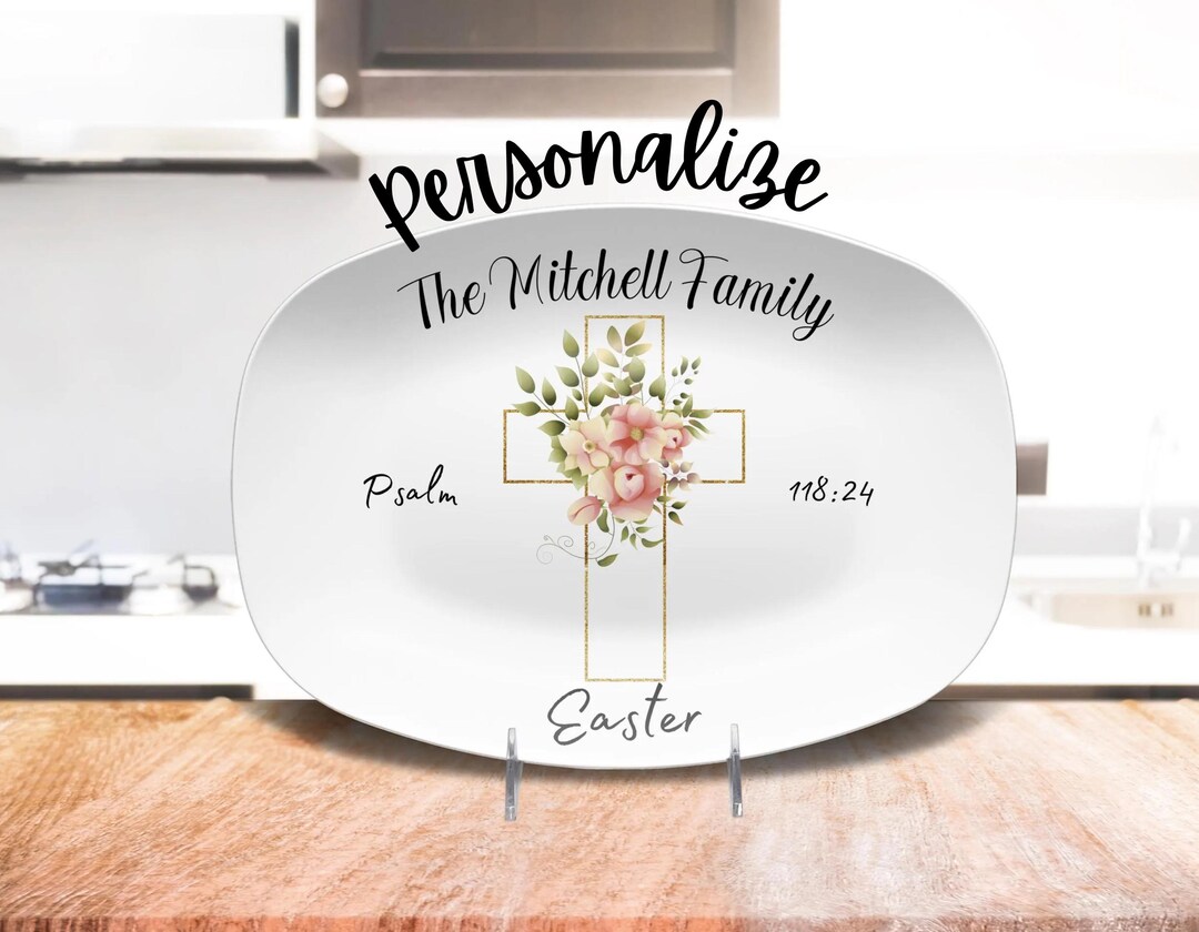 Easter Gift Platter - Psalms Cross & Flowers Custom Tray Spring Decor ...