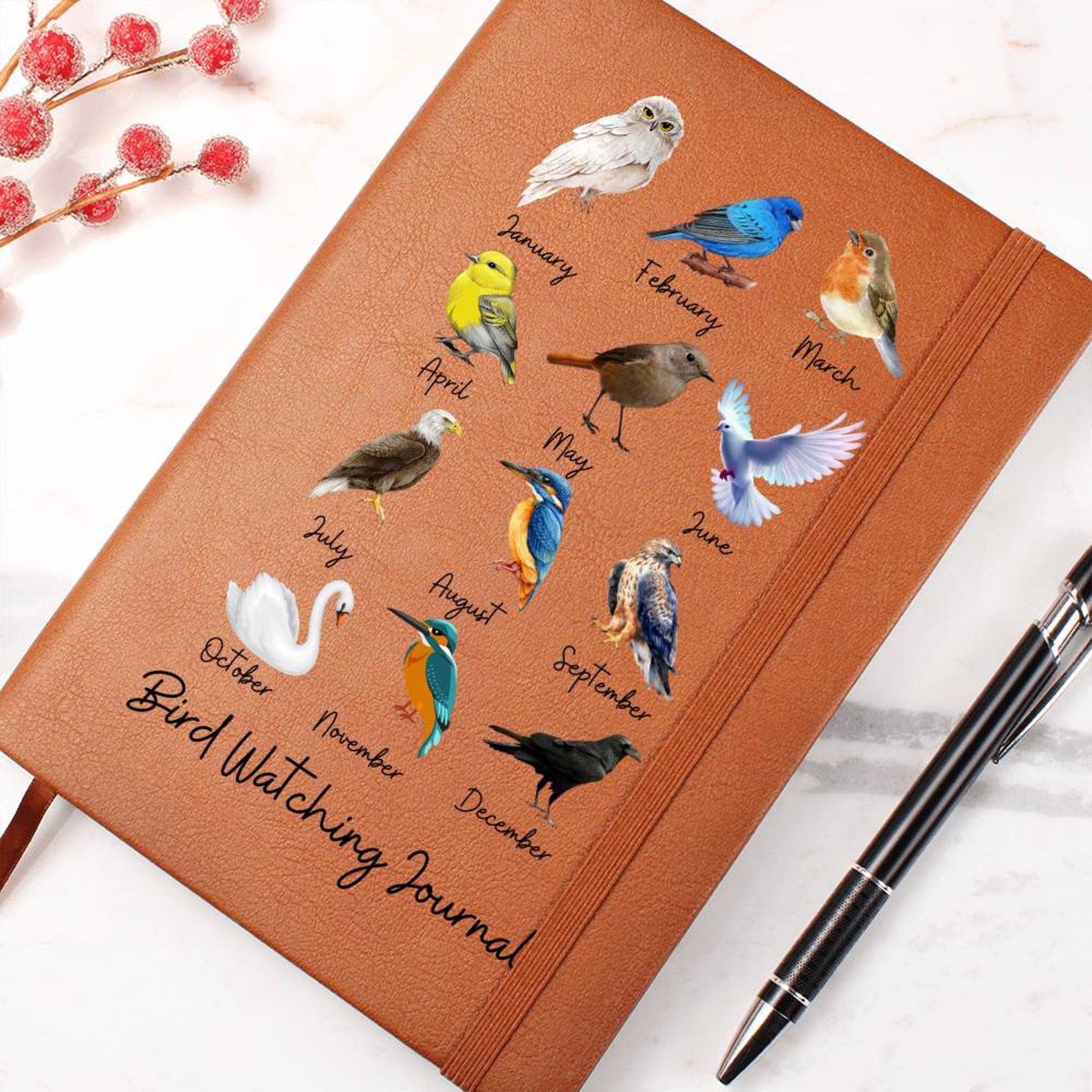 Personalized Bird Watcher Leather Journal, Book of Birds Customized ...