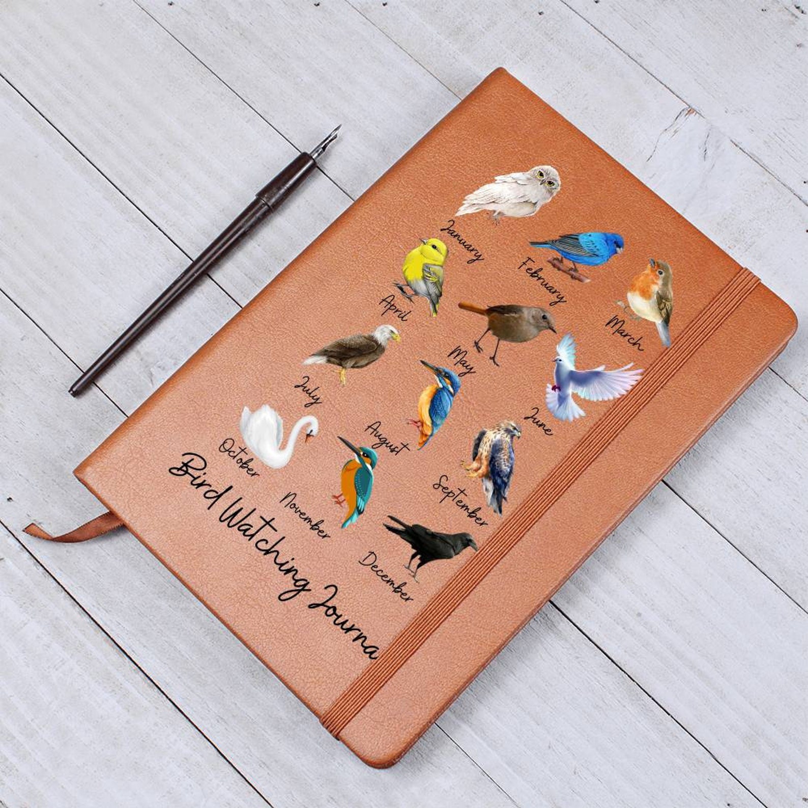 Personalized Bird Watcher Leather Journal, Book of Birds Customized ...