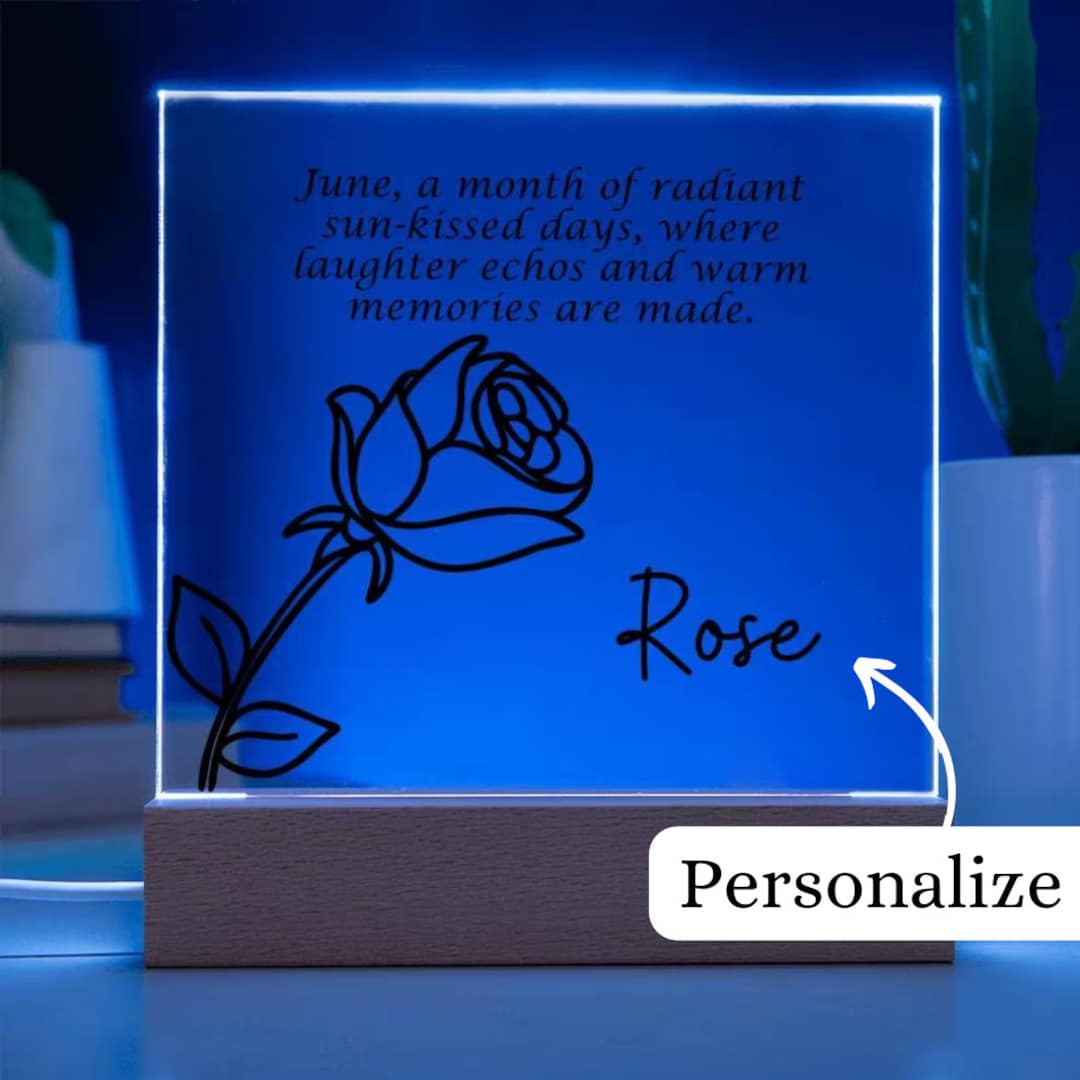 Personalized June Birth Flower Acrylic LED Sign, Custom Name Plaque - Etsy