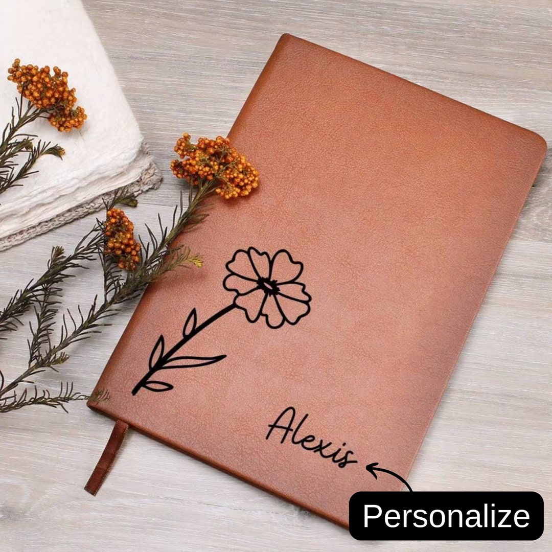 Personalized Birth Month October Cosmo Wildflower Leather Journal ...