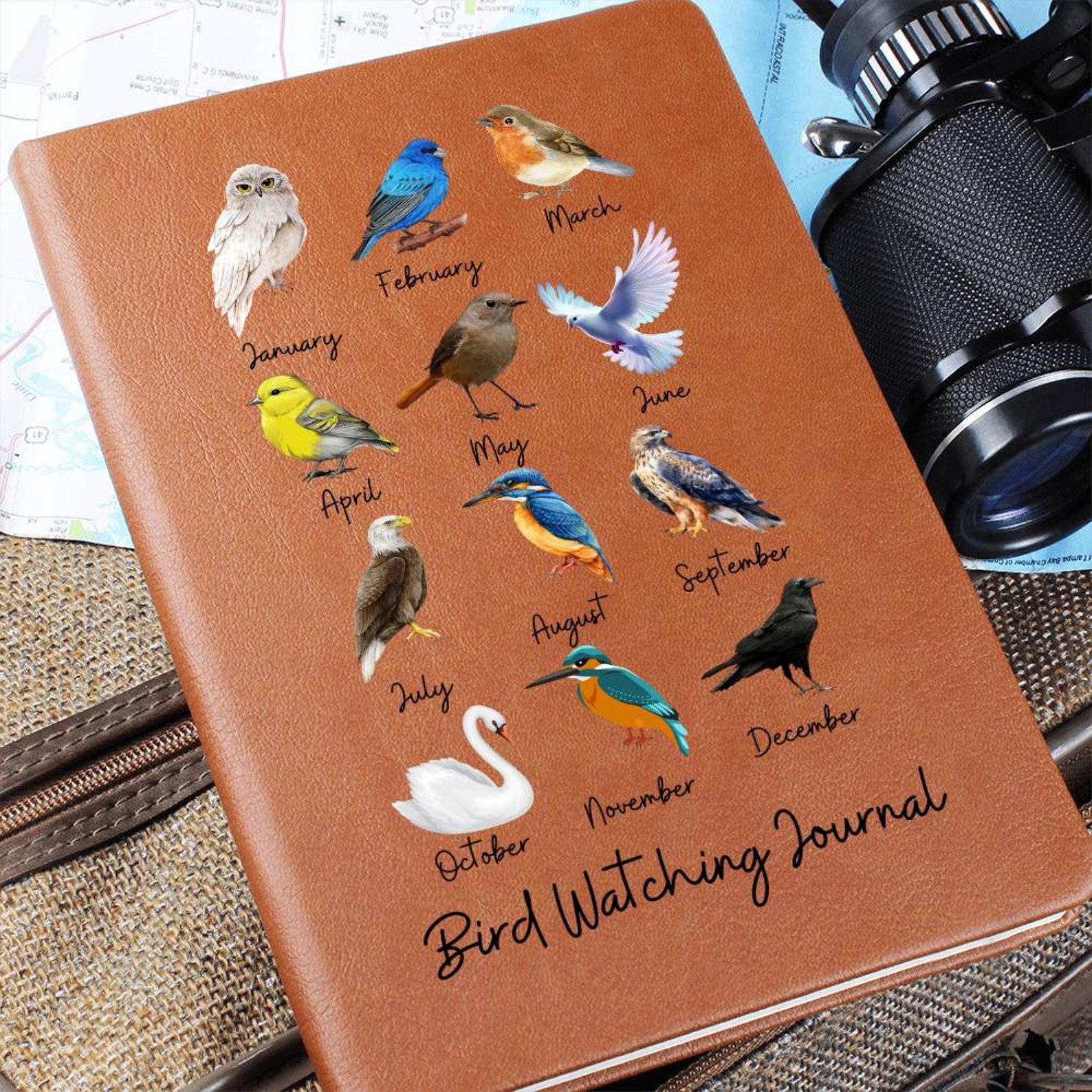 Personalized Bird Watcher Leather Journal, Book of Birds Customized ...