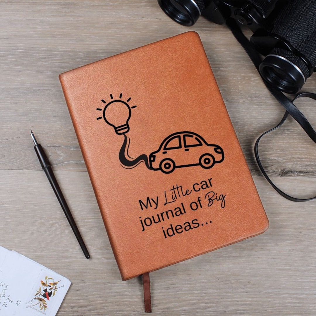 Engraved Vegan Leather Journal, Car & Lightbulb Design - Etsy