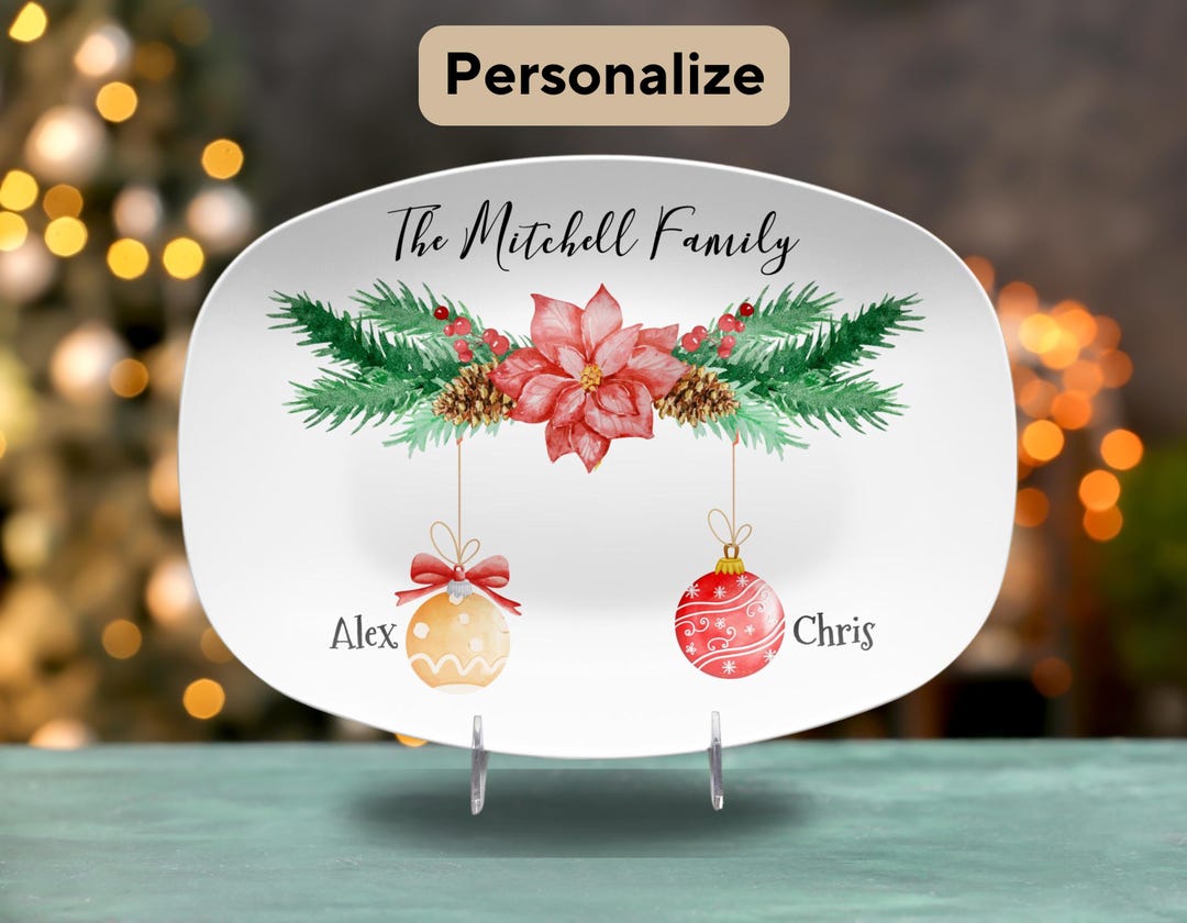 Wreath and Ornament Platter, Personalized Family Name Platter, Family ...