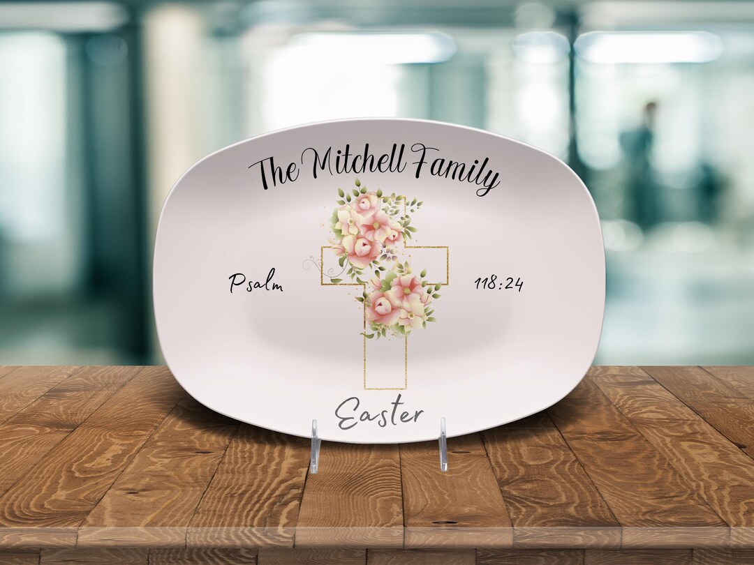 Personalized Easter Platter With Cross & Flowers - Personalized Platter ...